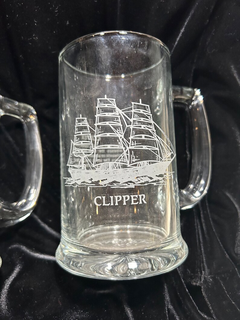 Etched Glass Beer Steins, Tall Ships Beer Glasses, Vintage Sailing ...