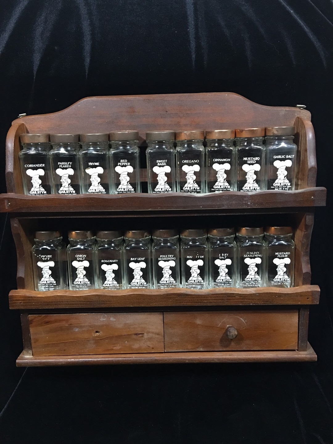 Vintage Spice Rack With Spice Jars, Large Spice Rack, Wooden Spice Rack ...
