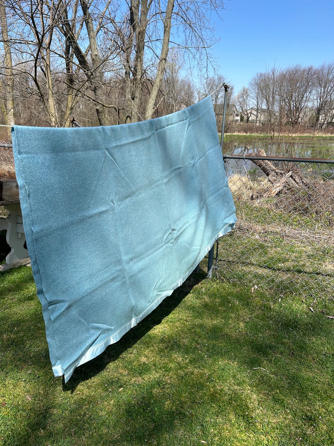 Blue Wool Blanket, Vintage Blue Wool Blanket, Vintage Wool Blanket ...