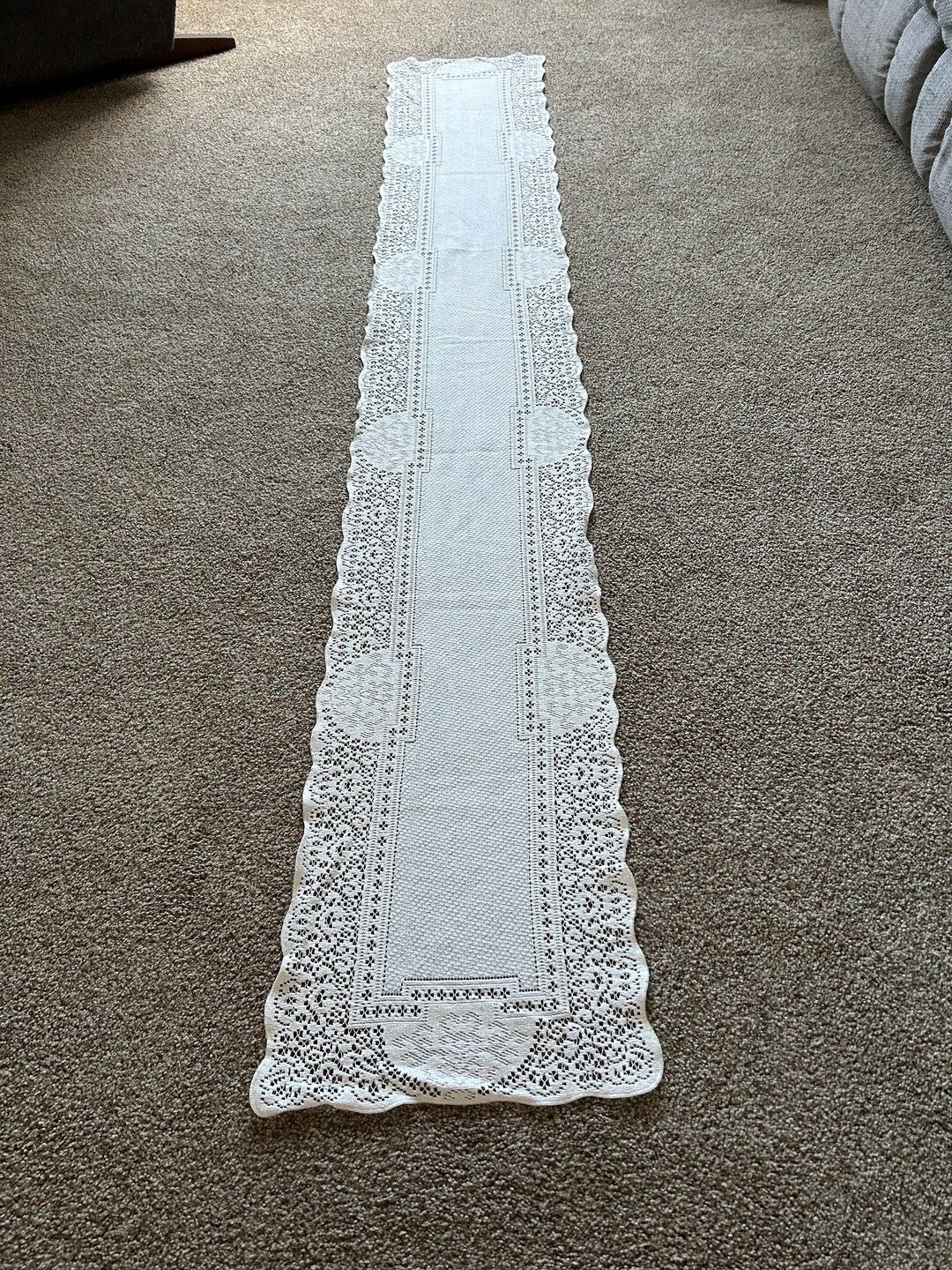 Vintage White Table Runner / Lace Table Runner / White Dresser Scarf / Vintage Lace, Large White ...