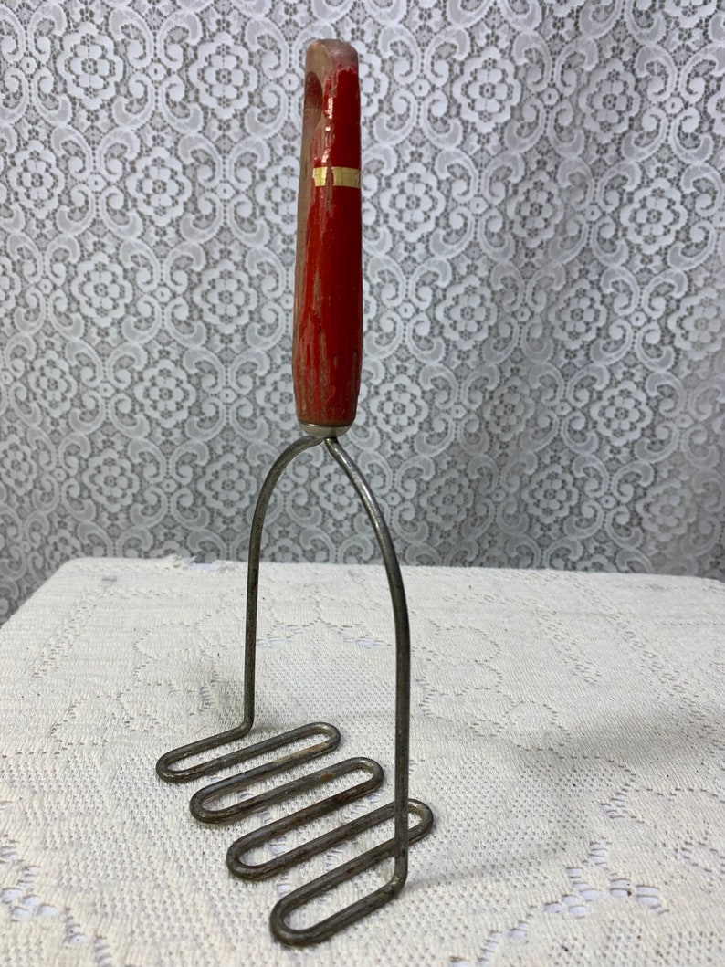 Rustic Potato Masher, Red Wood Handle Potato Masher, Vintage Wood ...
