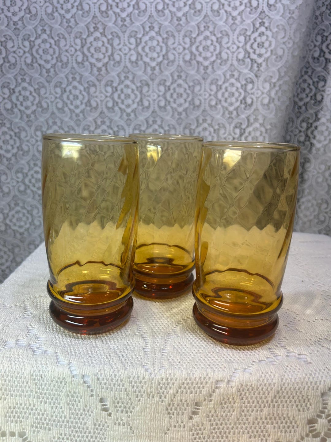 Libby Malibu Gold Amber Swirl Glasses , Vintage Amber Drinking Glasses ...