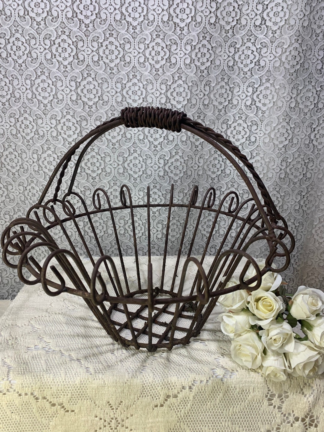 Rustic Iron Planter, Rustic Iron Basket, Rustic Wire Basket, Vintage ...