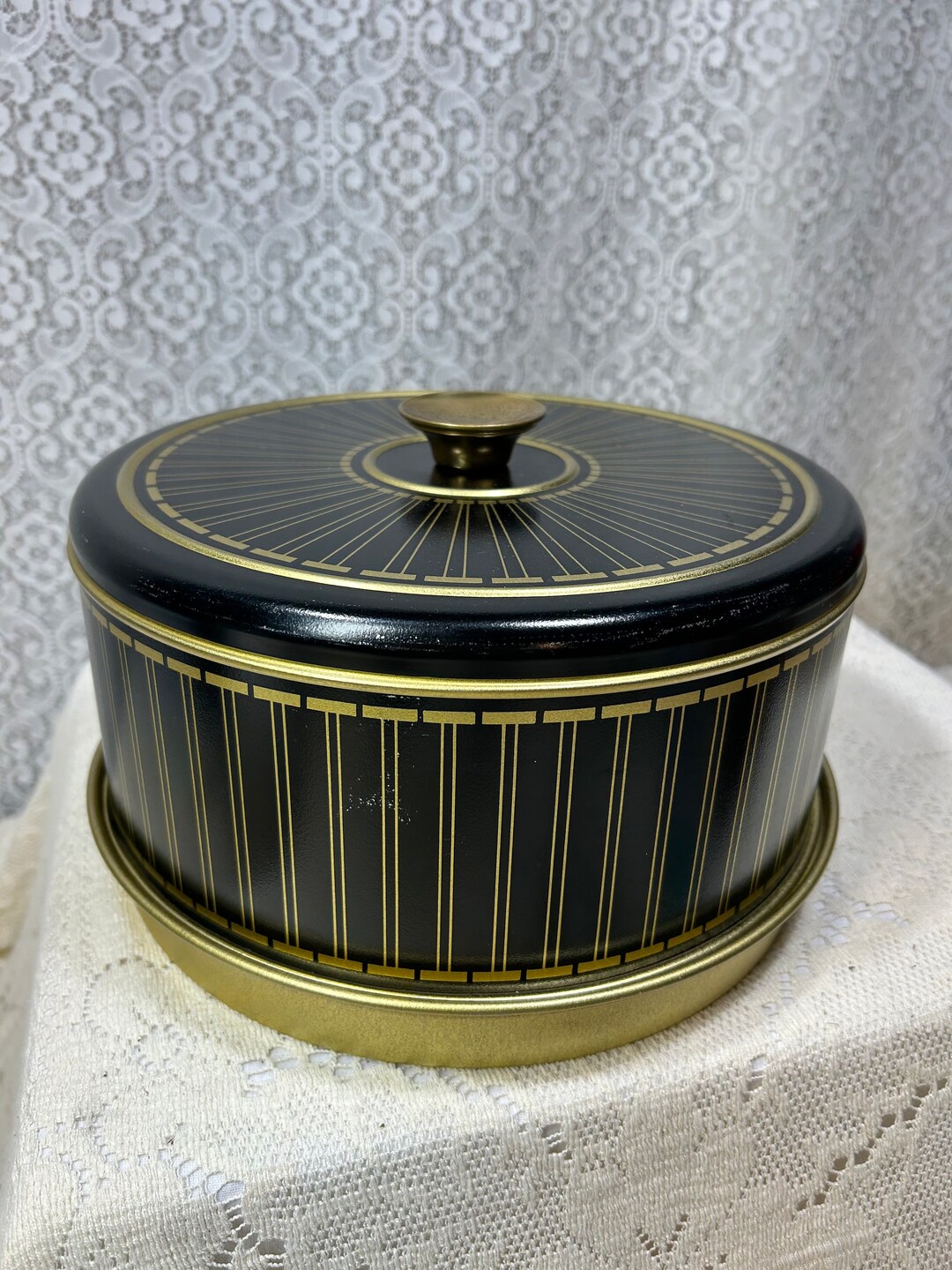 Vintage Black and Gold Cake Tin, Vintage Cake Carrier, Vintage Cake ...