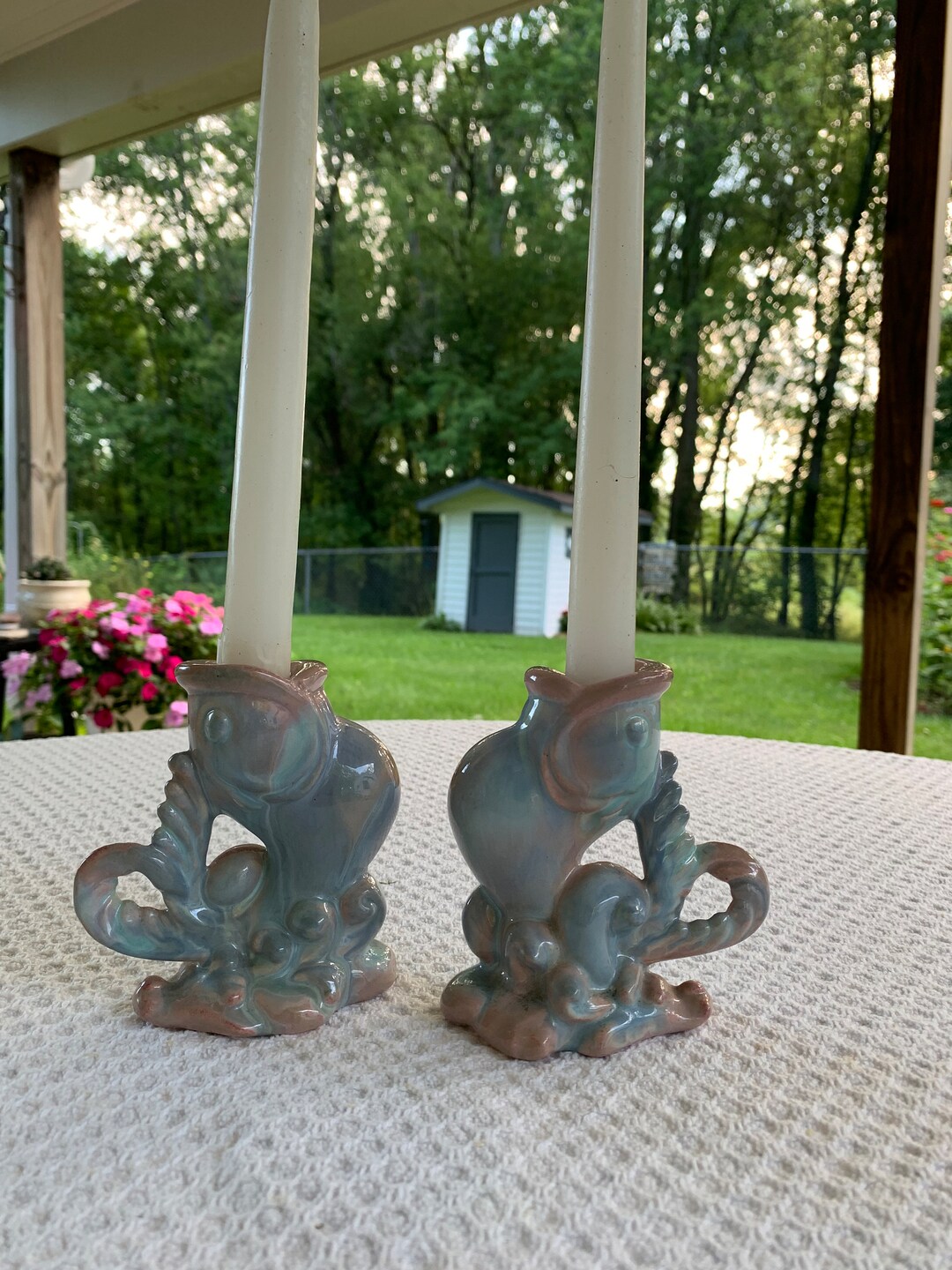Gondor Pottery Fish Candle Stick Holders, Pink Candle Stick Holders ...