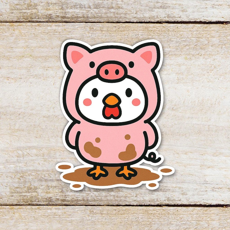 Piggy Chicken Sticker: Funny Kawaii Animal in Pig Suit - Etsy