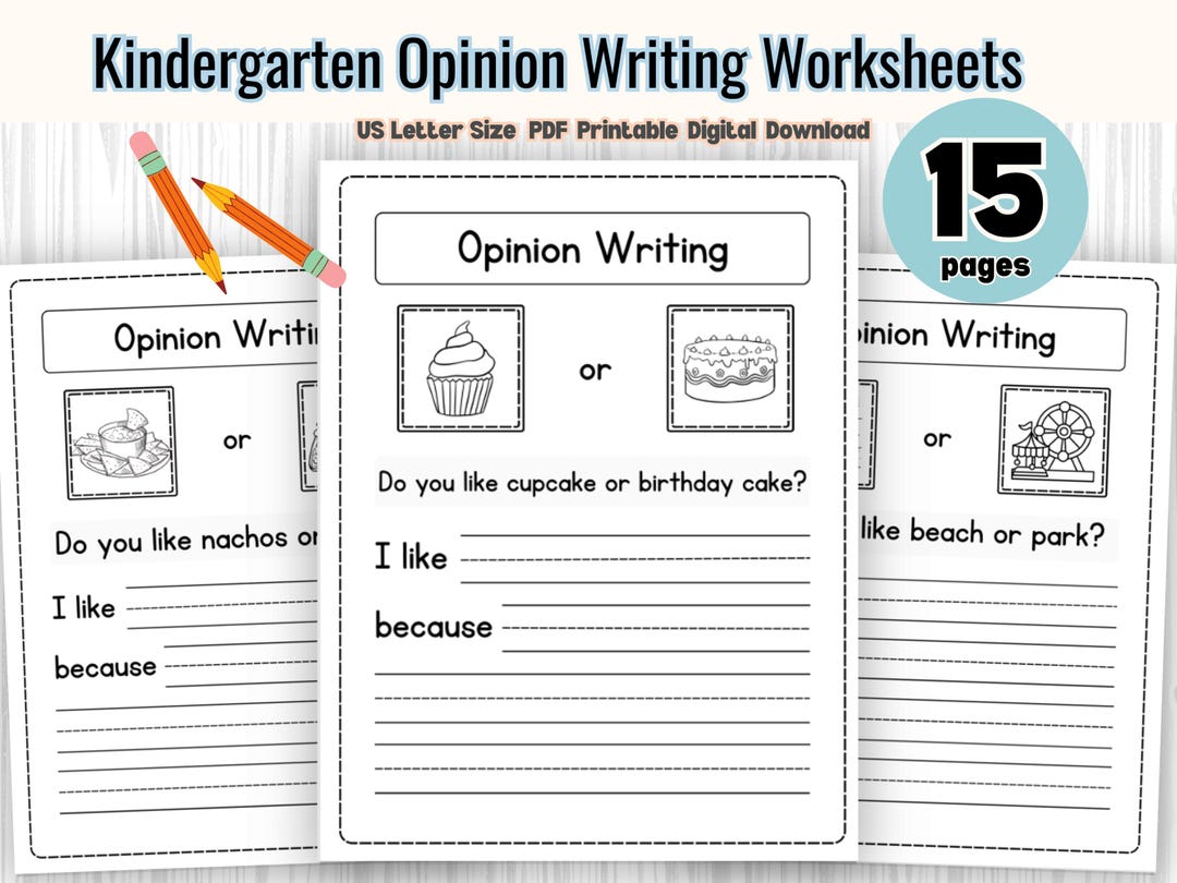 15 Page Kindergarten Opinion Writing Printable Pack With Simple Prompts ...