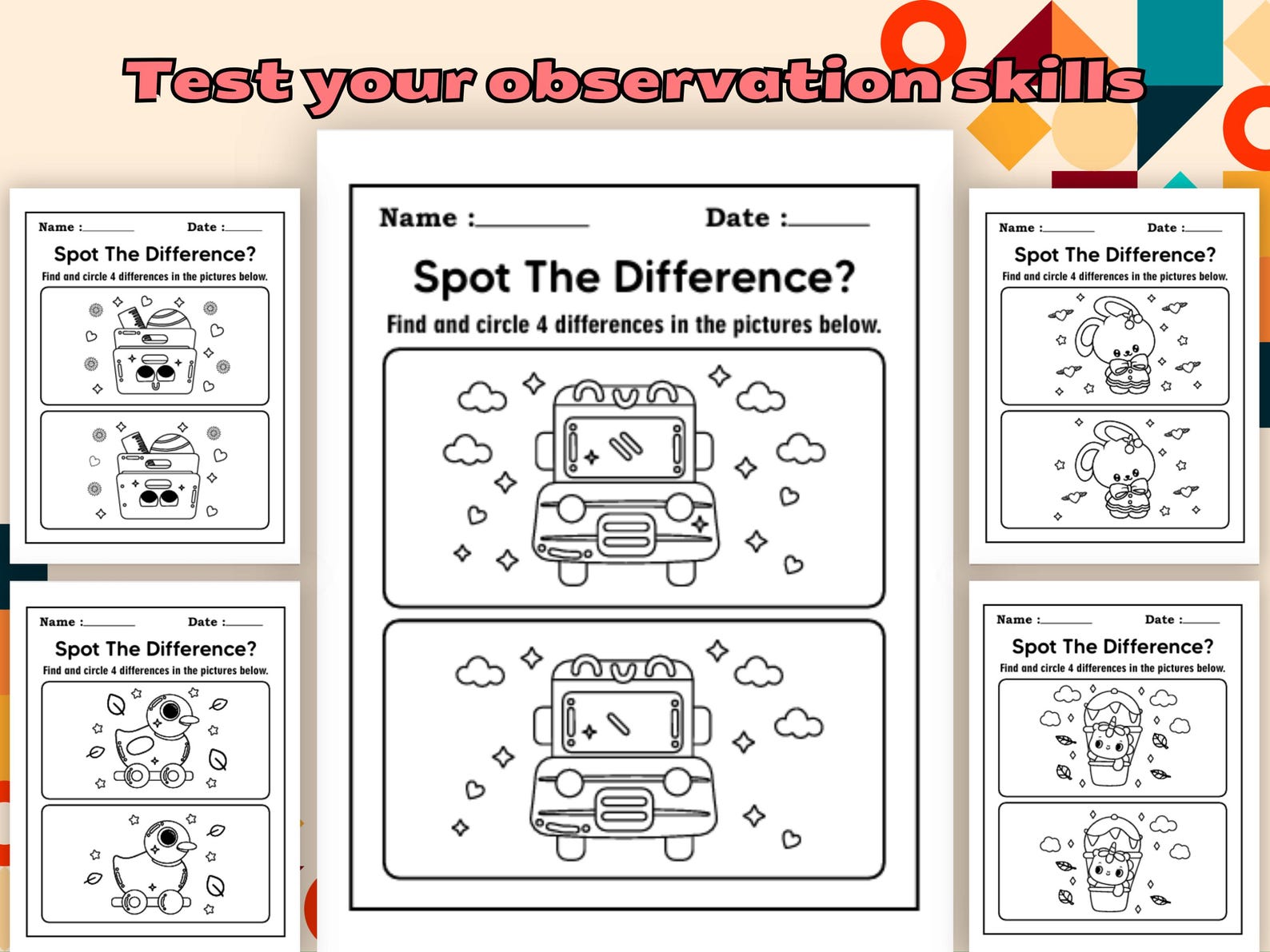 Spot the Different for Kids, 40 Pages of Printable Preschool Puzzles ...
