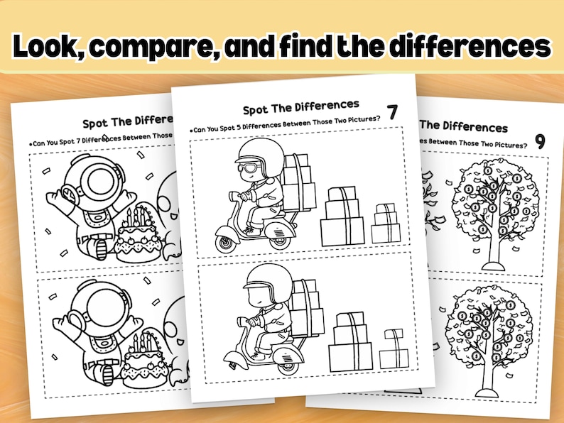 Kids’ Spot the Differences Puzzle Book, Printable 30 Pages Pdf of Brain ...