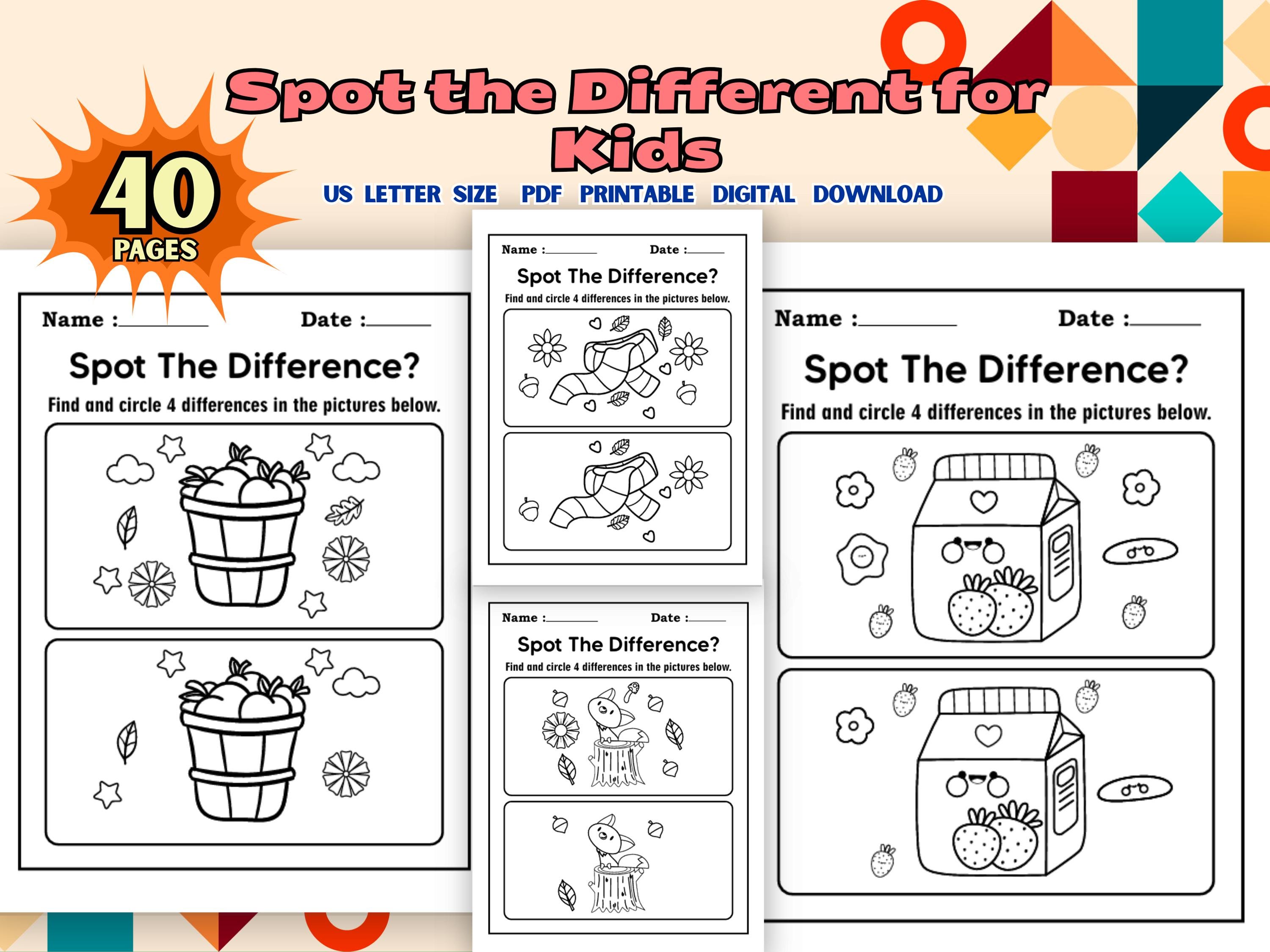 Spot the Different for Kids, 40 Pages of Printable Preschool Puzzles ...