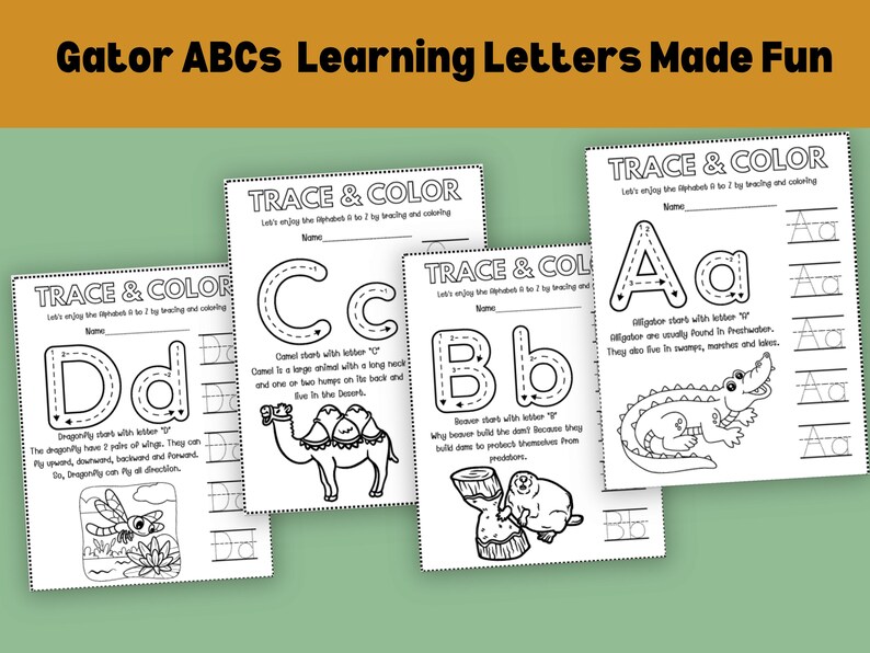 Printable ABC Worksheets for Kids, Gator-themed Tracing & Coloring, 26 ...