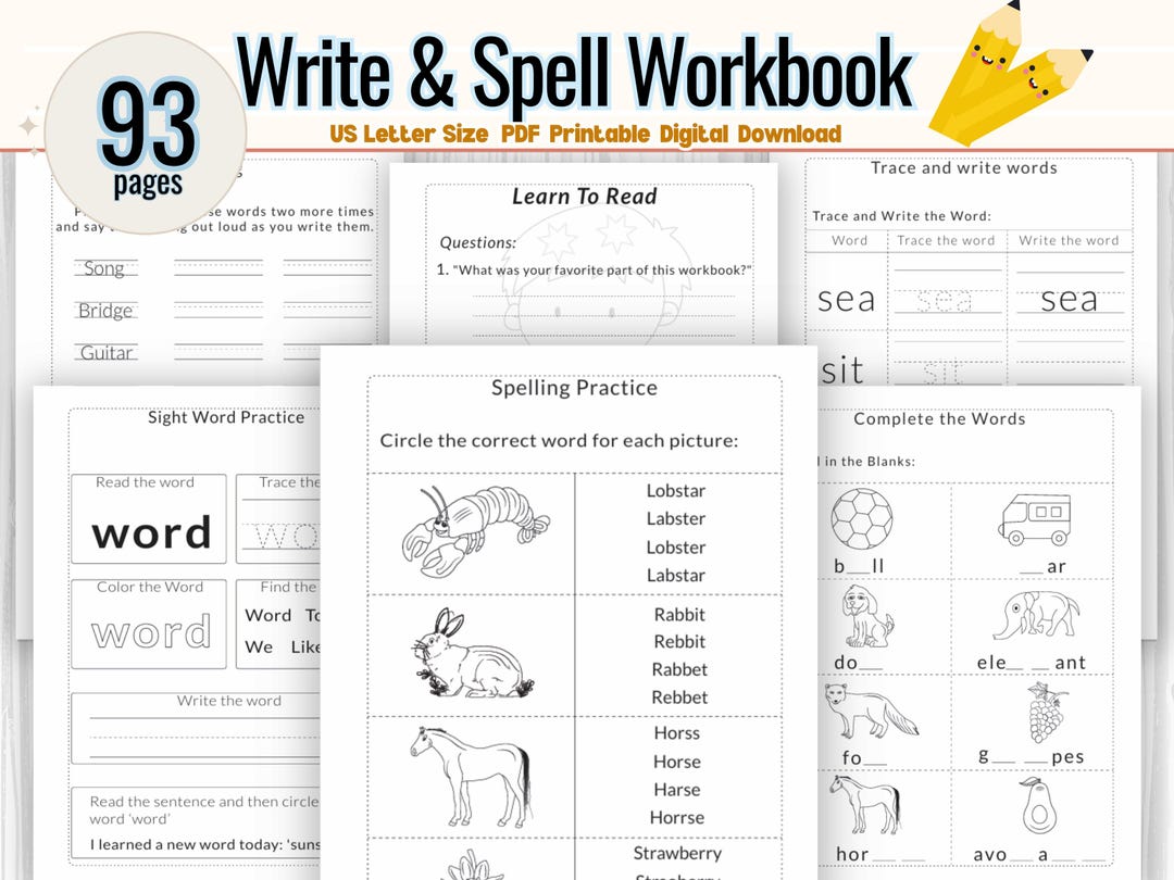 93 Page Write and Spell Workbook for Kids, Printable PDF for Daily ...