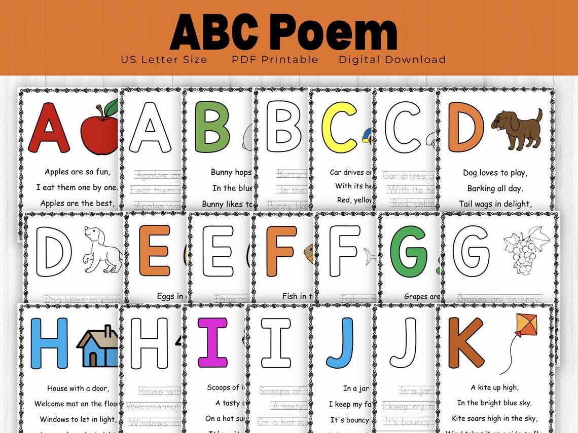 104 Page Preschool & Kindergarten ABC Worksheets | Alphabet Poems ...
