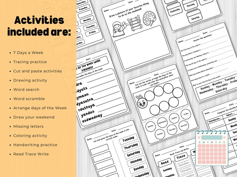 Days of the Week Worksheet, PDF Printable Handwriting Practice Activity ...