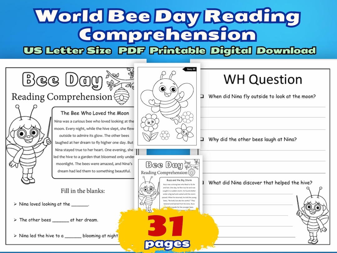 World Bee Day Reading Comprehension, 31 Pages of Bee Facts & Learning ...