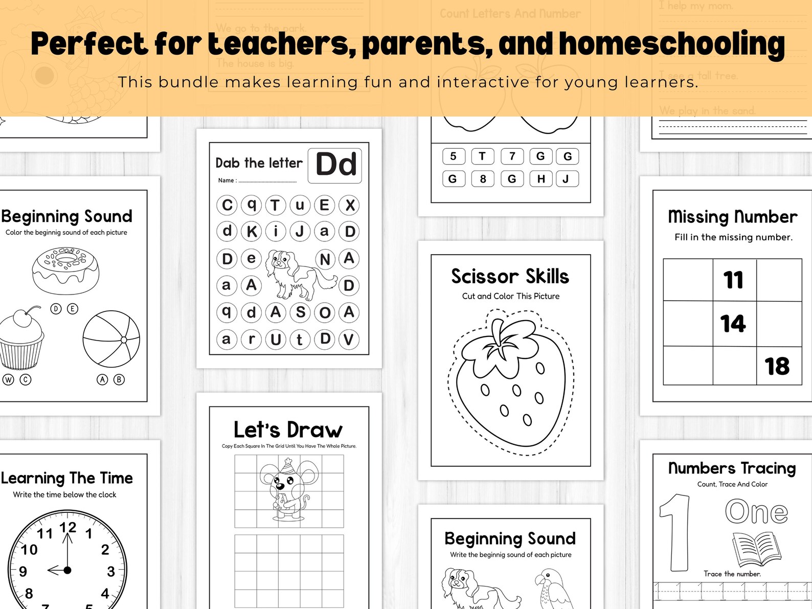Kindergarten + Preschool Pre-k Learning Bundle | 200 Pages | Printable ...