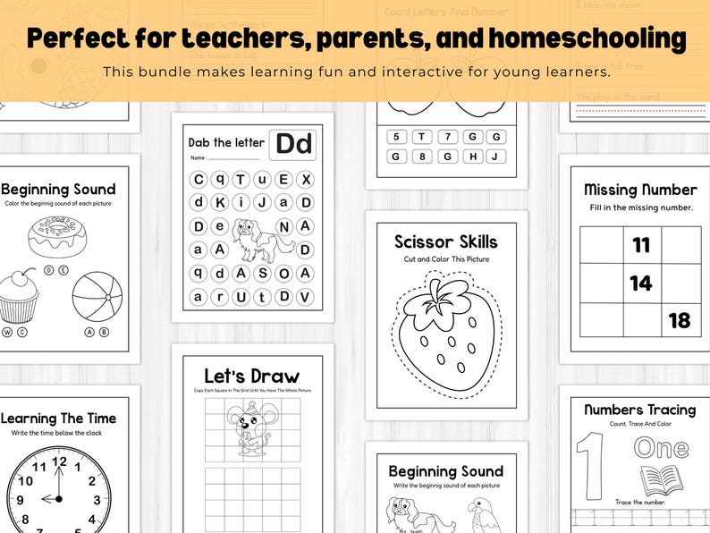 Kindergarten + Preschool Pre-k Learning Bundle | 200 Pages | Printable ...