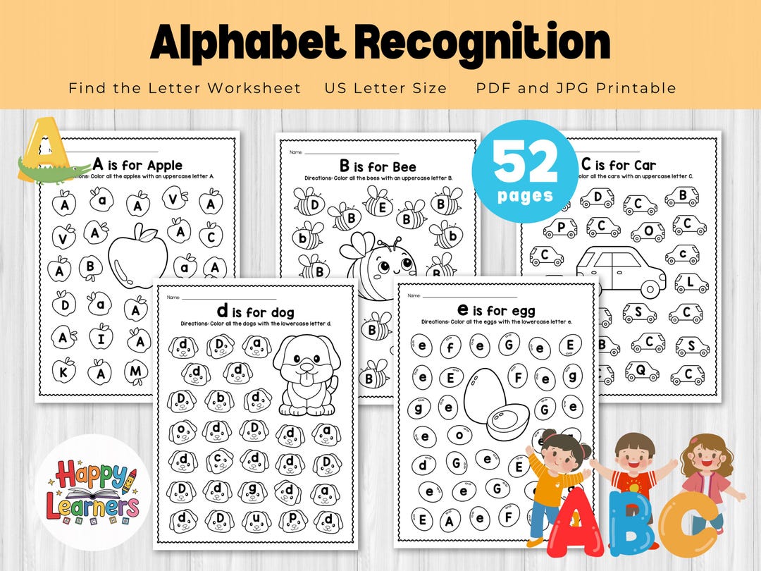 Alphabet Find and Color Worksheets – Printable PDF & JPG Activity Pages ...