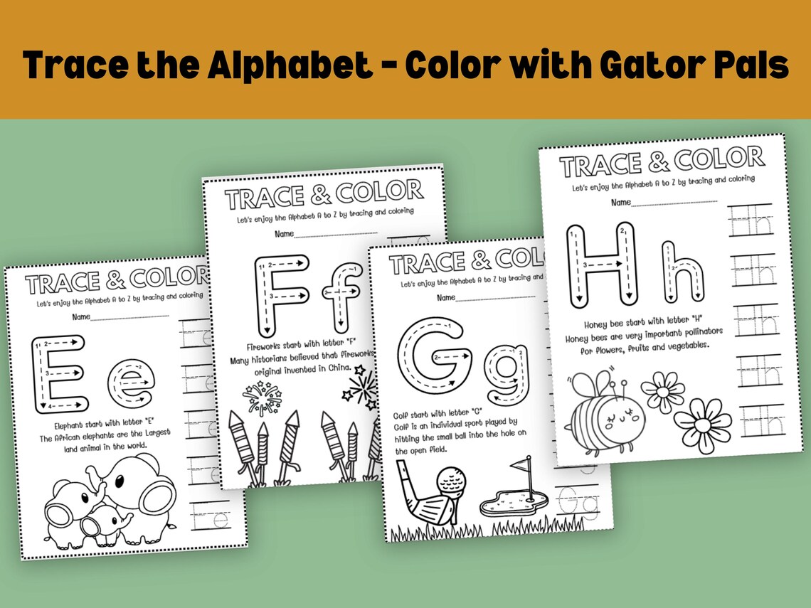 Printable ABC Worksheets for Kids, Gator-themed Tracing & Coloring, 26 ...