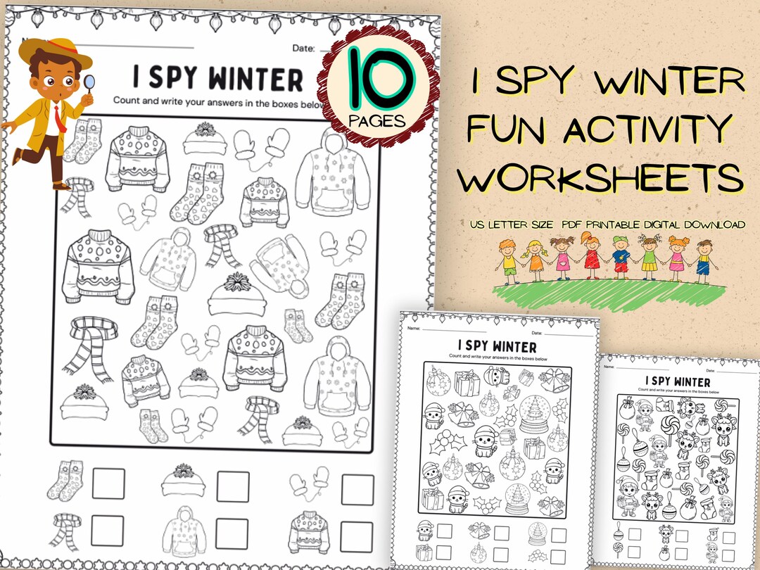 I Spy Winter Fun Activity Worksheets, 10 Pages of Seasonal Search and ...