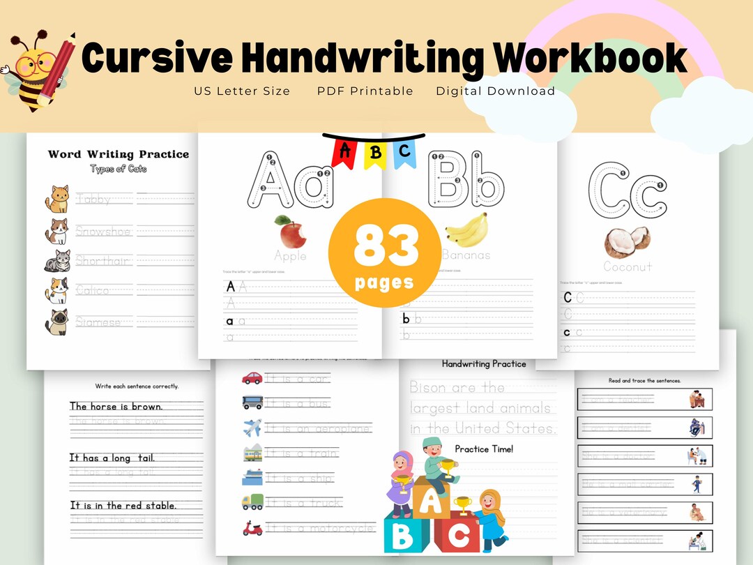 Learn Cursive Writing for Kids | 83 Page Workbook | Alphabet Tracing ...