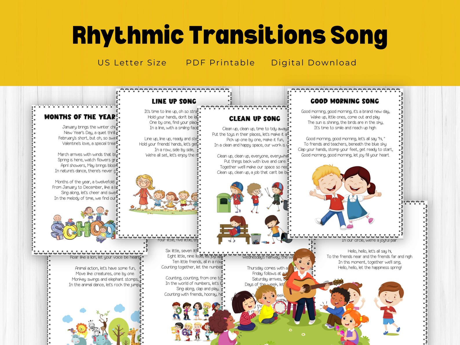 Printable Preschool Transition Songs, 26 Pages, Rhythmic Classroom ...
