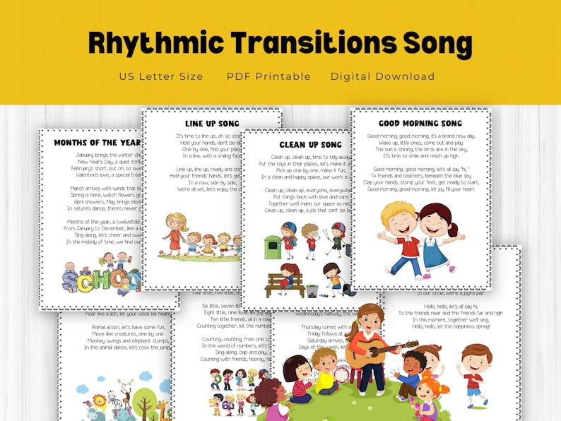 Printable Preschool Transition Songs, 26 Pages, Rhythmic Classroom ...