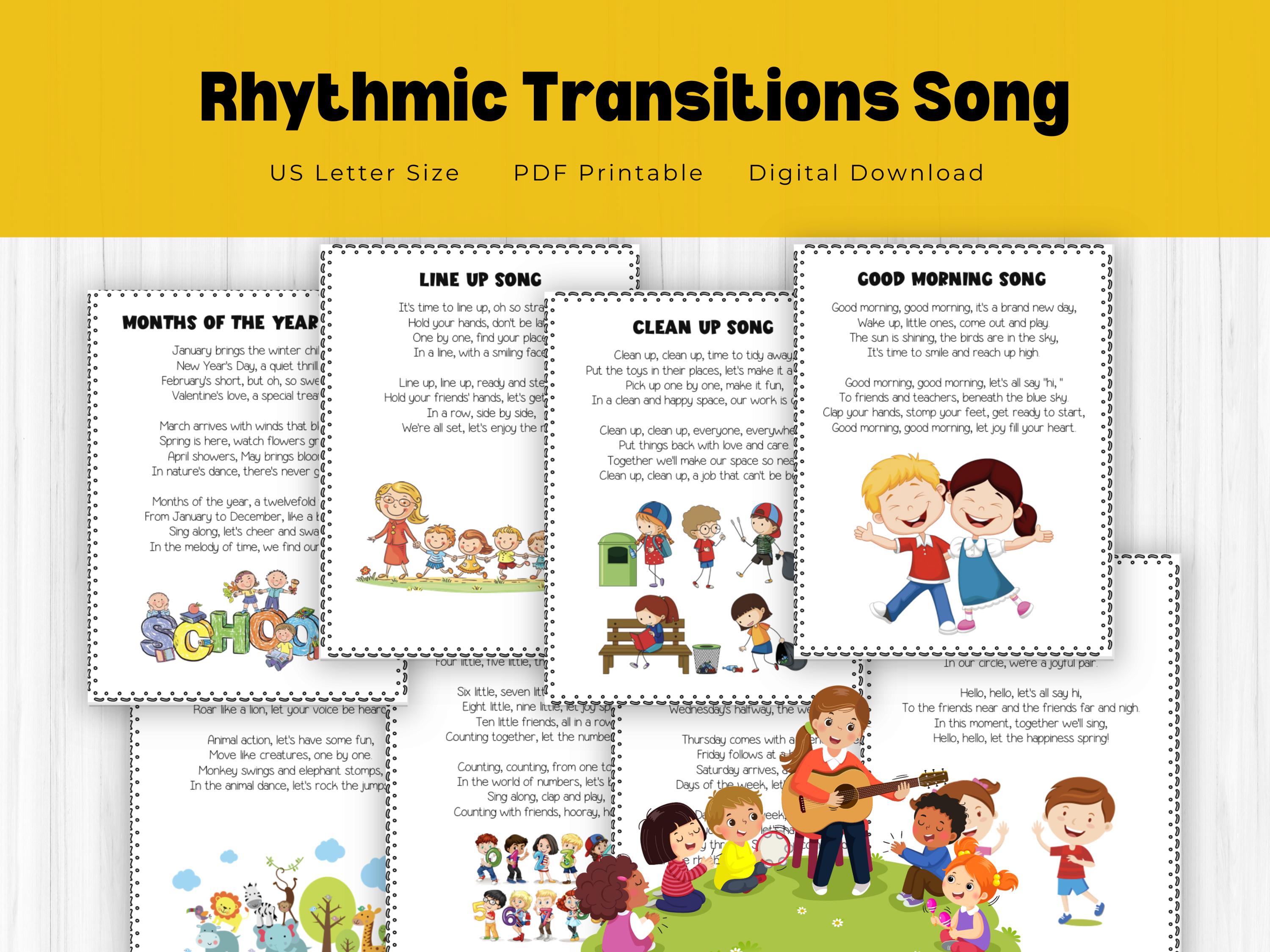 Printable Preschool Transition Songs, 26 Pages, Rhythmic Classroom ...