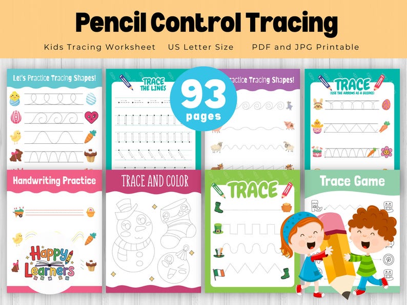 93 Pencil Control Tracing Workbook for Kids – Pages of Fun and Colorful ...