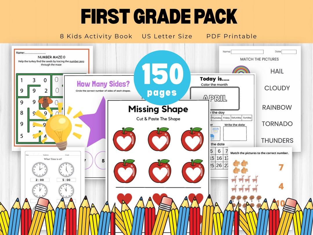 150 First Grade Pack Workbooks - Time Learning, Calendar Activity ...