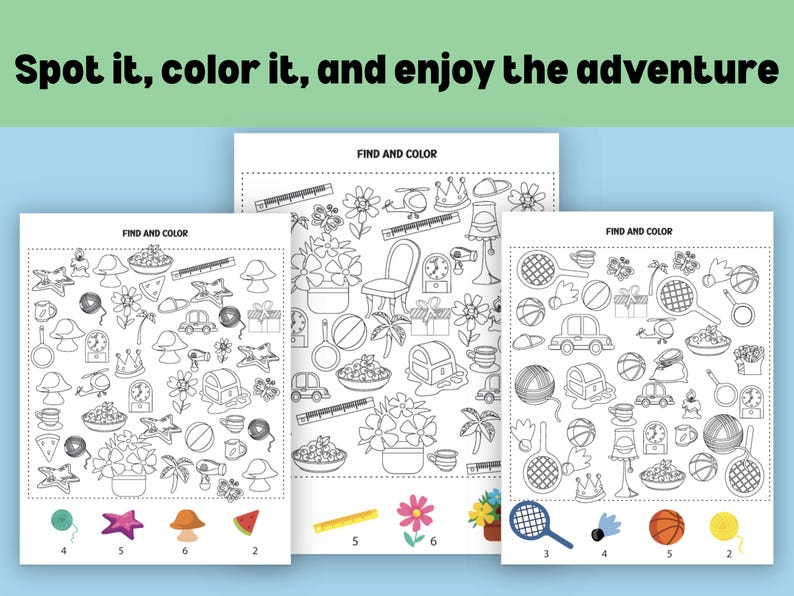 Find and Color for Kids | 10 Hidden Object Coloring Pages | Printable ...
