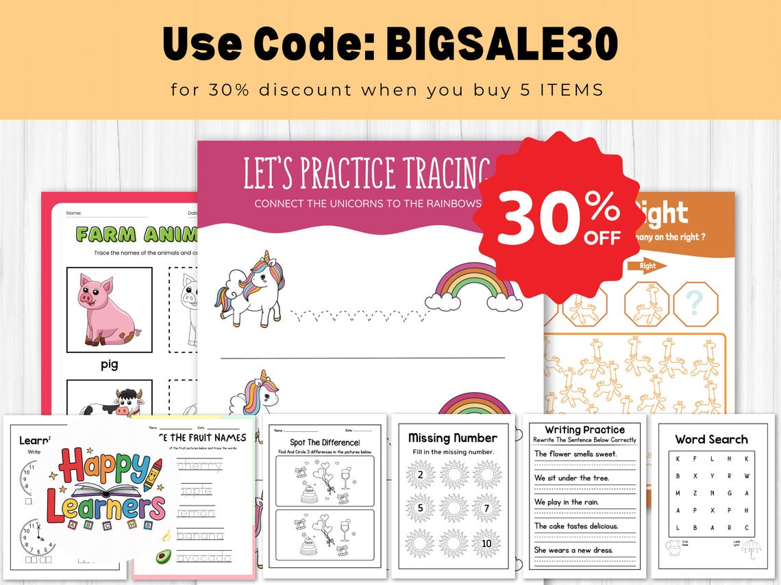 Kindergarten + Preschool Pre-k Learning Bundle | 200 Pages | Printable ...