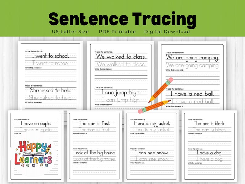 Sentence Tracing Worksheets for Kids | 25 Pages | Printable Handwriting ...