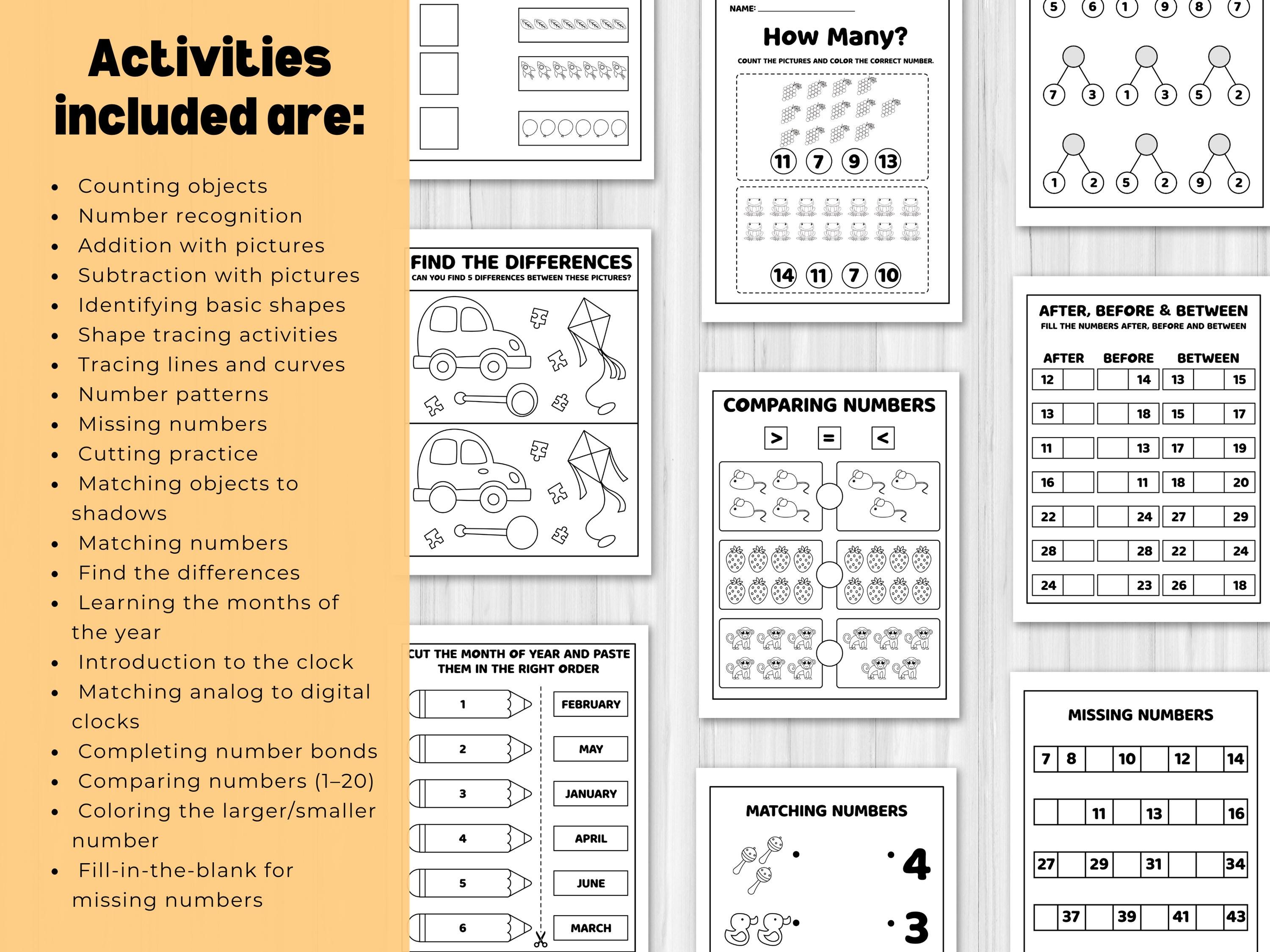 150 Pre-k & Kindergarten Math Worksheet Bundle – Printable PDF ...