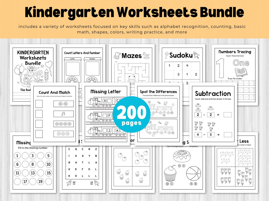 Kindergarten + Preschool Pre-k Learning Bundle | 200 Pages | Printable ...