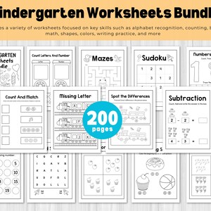 Kindergarten + Preschool Pre-k Learning Bundle | 200 Pages | Printable ...