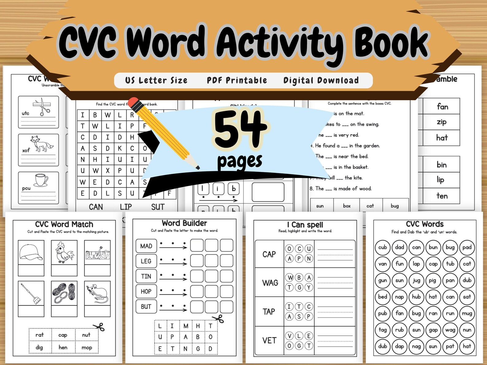 Phonics-based Learning Pack With 54 Pages of CVC Word Practice for ...