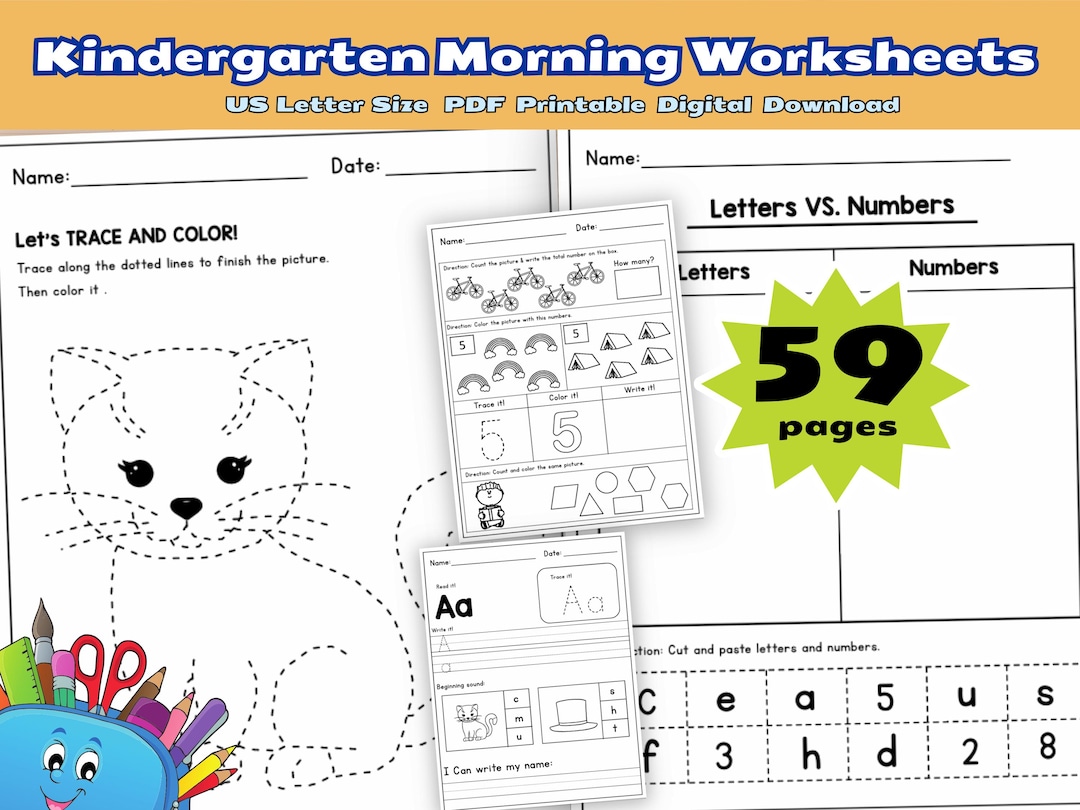 Kindergarten Morning Work Worksheets, 59 Pages of Daily Warm-up ...