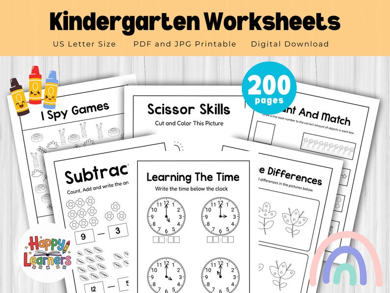 Kindergarten + Preschool Pre-k Learning Bundle | 200 Pages | Printable ...