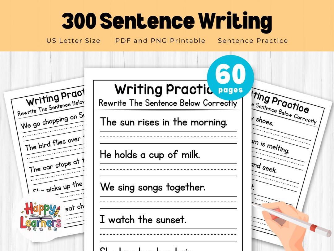 300 Sentence Writing Practice Pages for Kids, Printable Write the ...