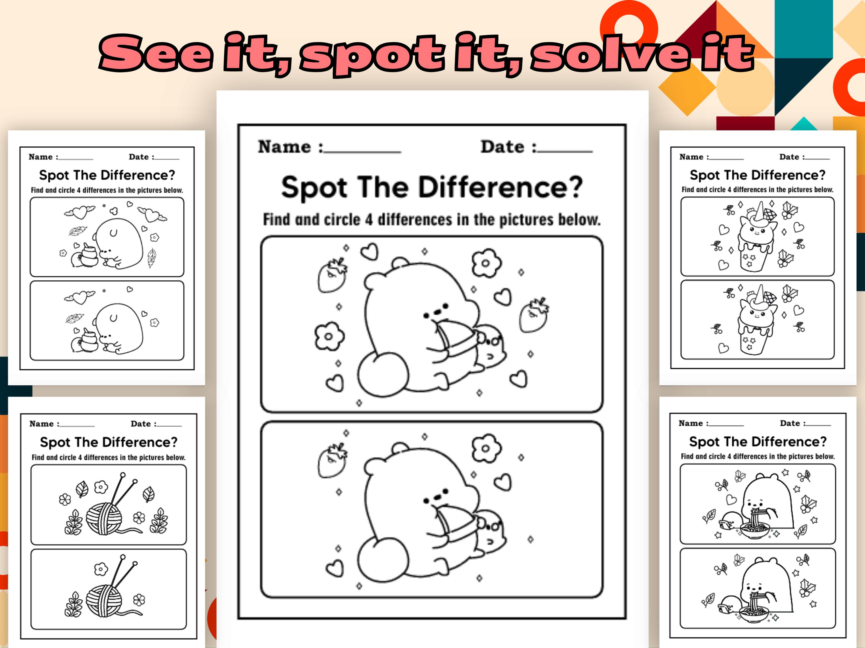 Spot the Different for Kids, 40 Pages of Printable Preschool Puzzles ...