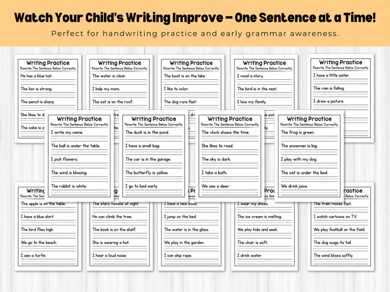 300 Sentence Writing Practice Pages for Kids, Printable Write the ...