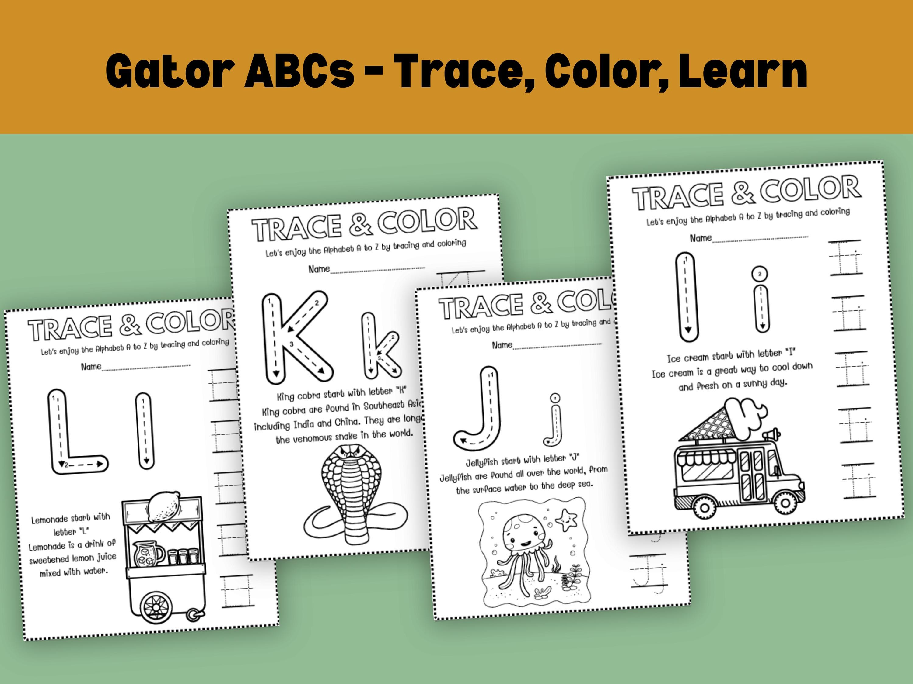 Printable ABC Worksheets for Kids, Gator-themed Tracing & Coloring, 26 ...