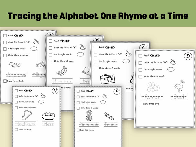 Printable Alphabet Poems & Tracing, 52 Pages, A to Z Rhymes With ...