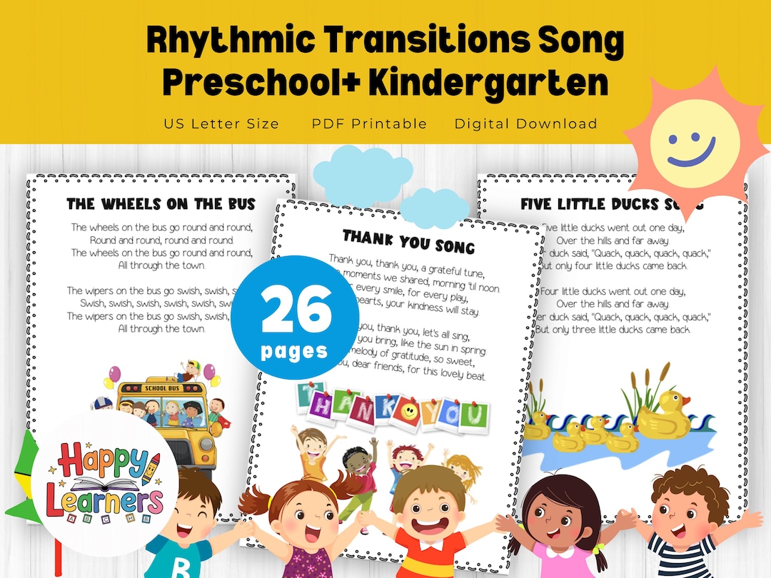 Printable Preschool Transition Songs, 26 Pages, Rhythmic Classroom ...