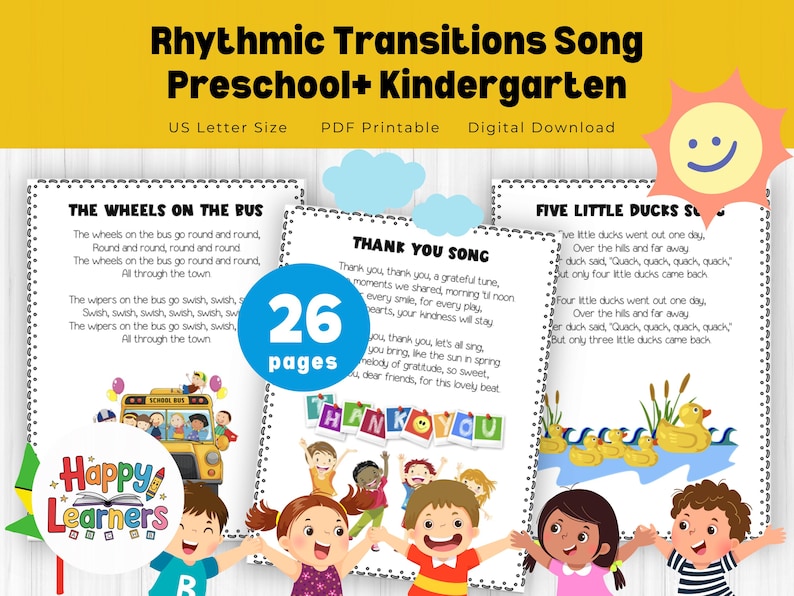 Printable Preschool Transition Songs, 26 Pages, Rhythmic Classroom ...