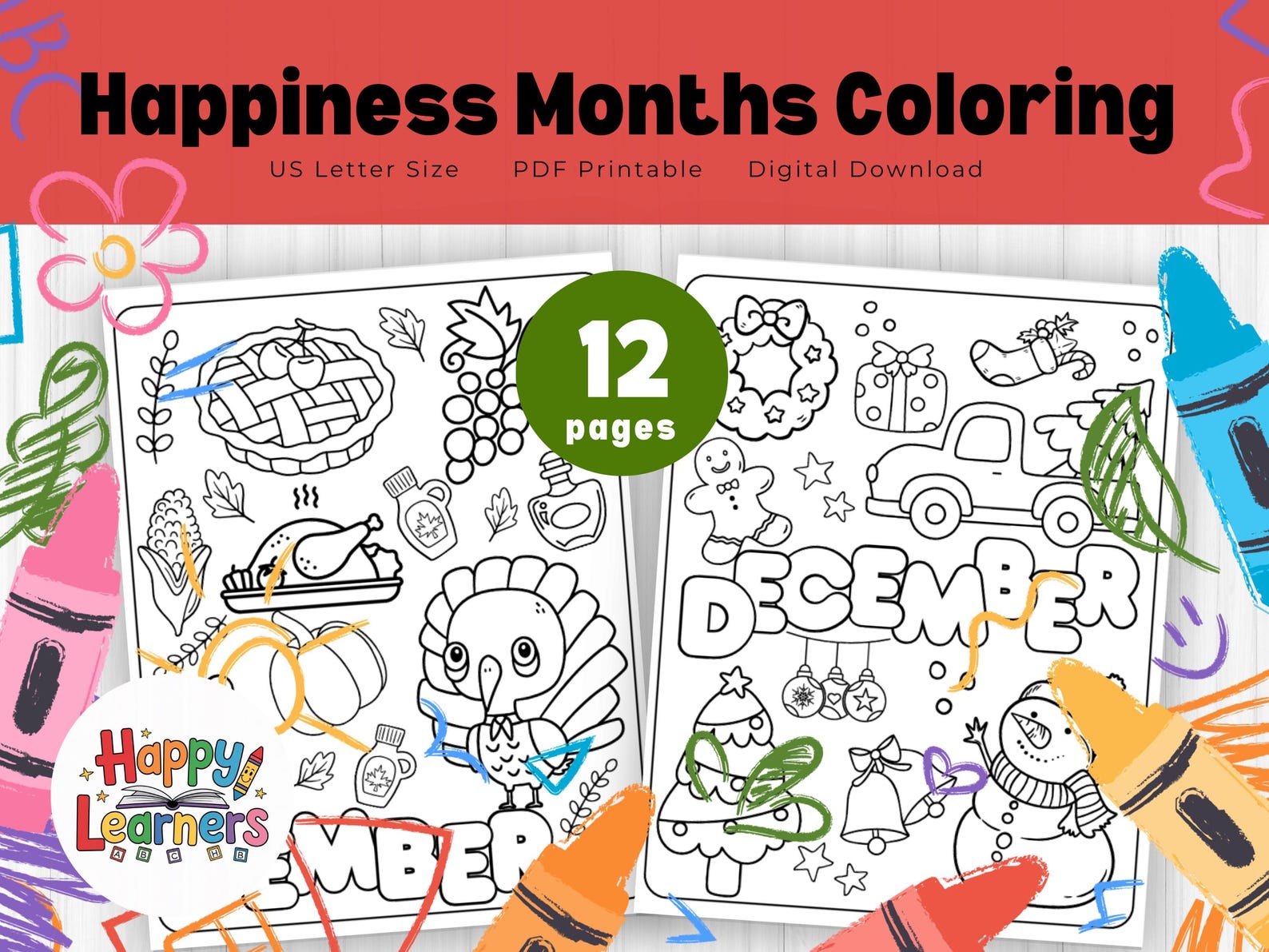 Months of the Year Coloring Pages | 2 Page Happiness Months Book ...