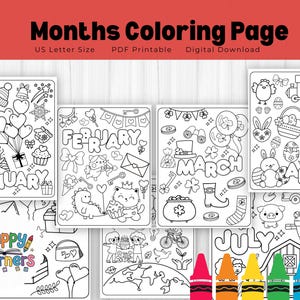 Months of the Year Coloring Pages | 2 Page Happiness Months Book ...