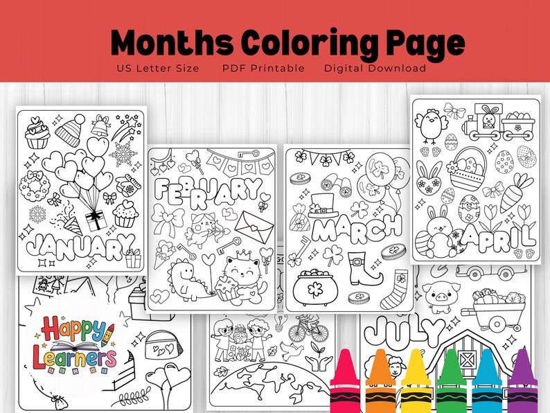 Months of the Year Coloring Pages | 2 Page Happiness Months Book ...