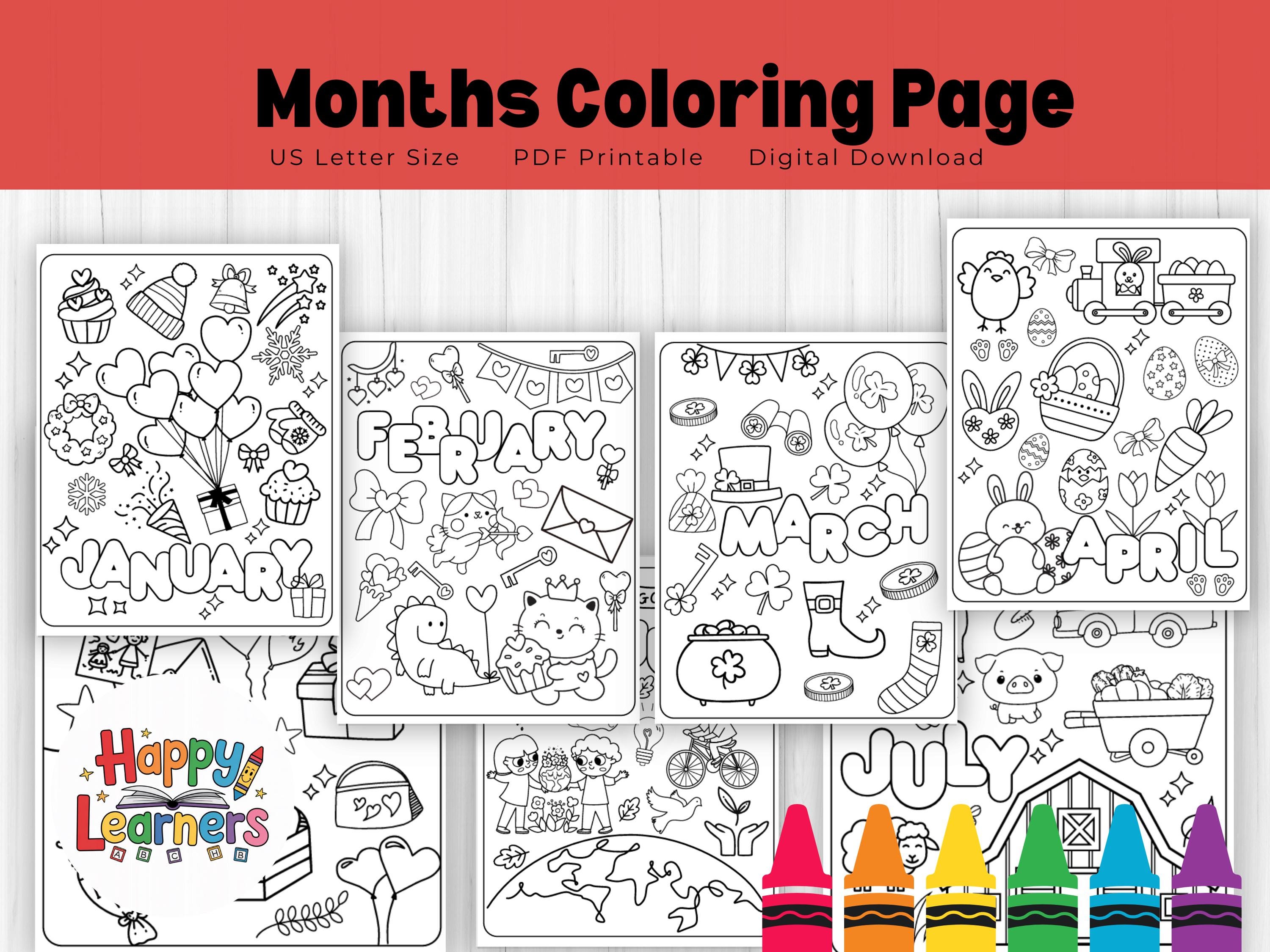 Months of the Year Coloring Pages | 2 Page Happiness Months Book ...